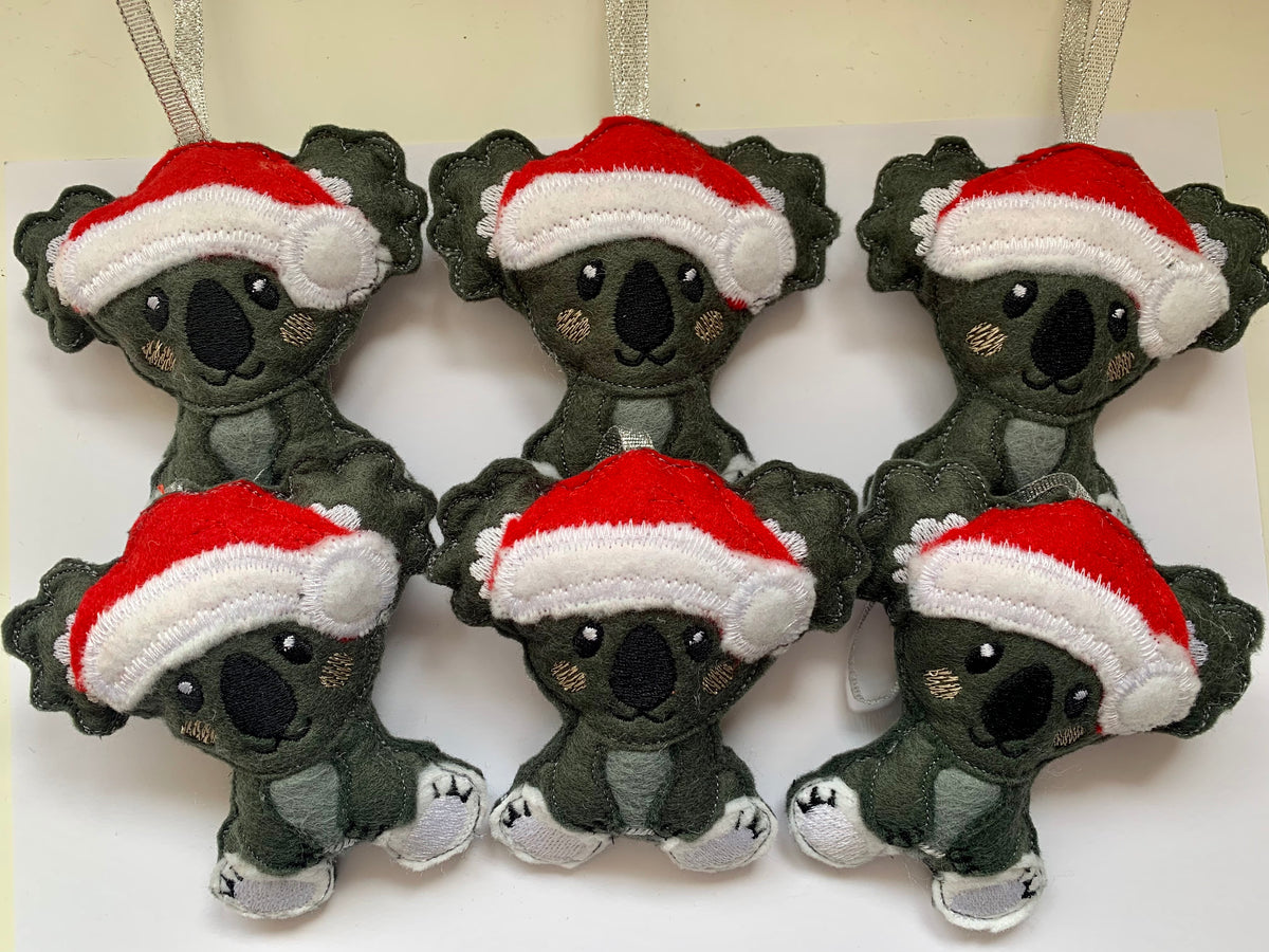Koala Christmas Tree Decoration In Santa Hat – Trolley Dollie Designs